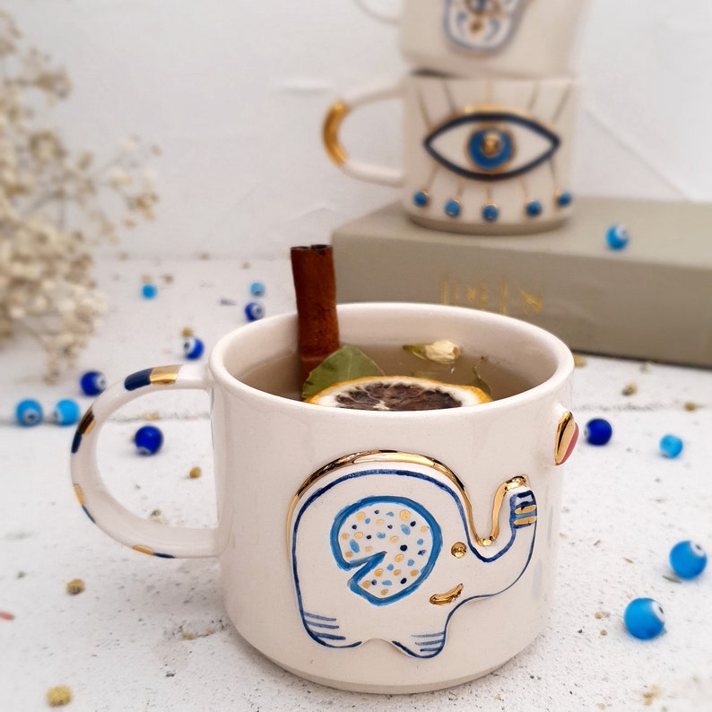 Large Elephant Mug, Ceramic Coffee Mug Handmade, Handmade Tea Mug, 22K ...