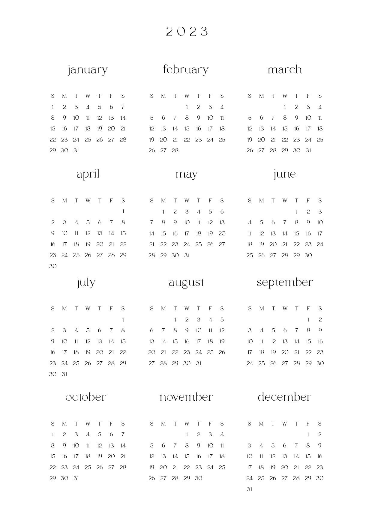 Printable 2023 Calendar - Minimal Design - A4 - Etsy