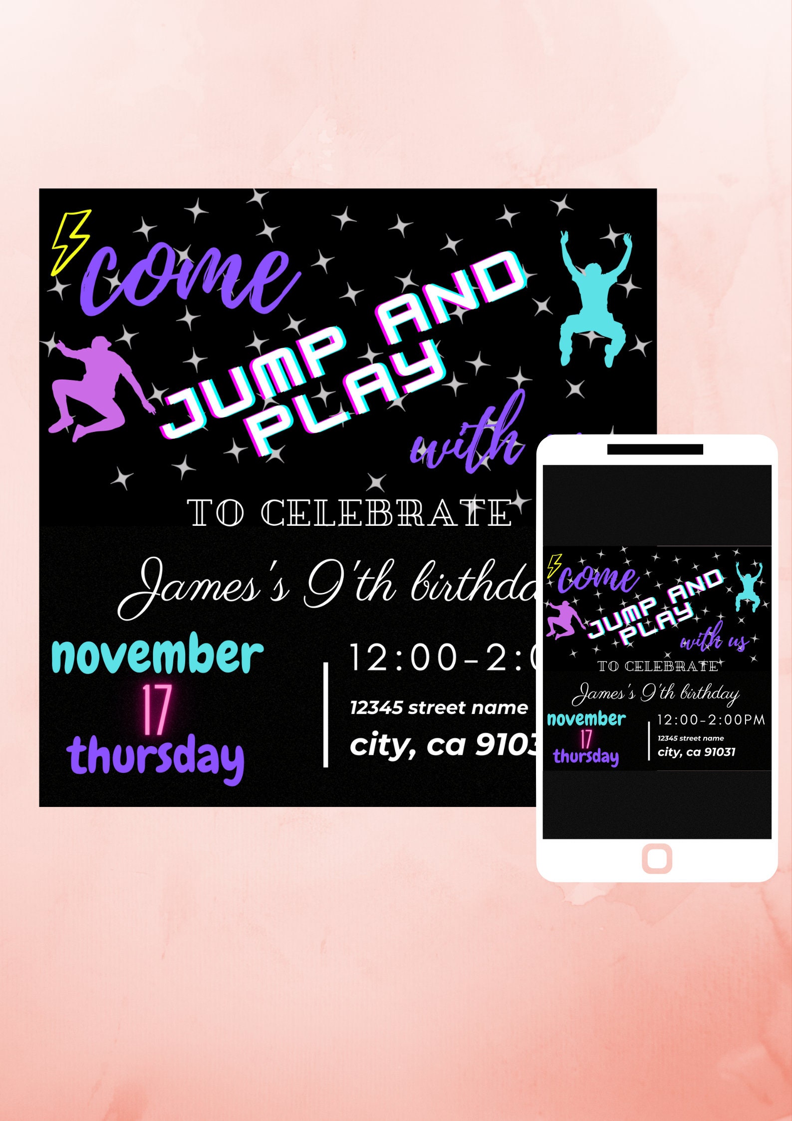 Jumping Birthday Party Invitation-trampoline Park Birthday Party ...