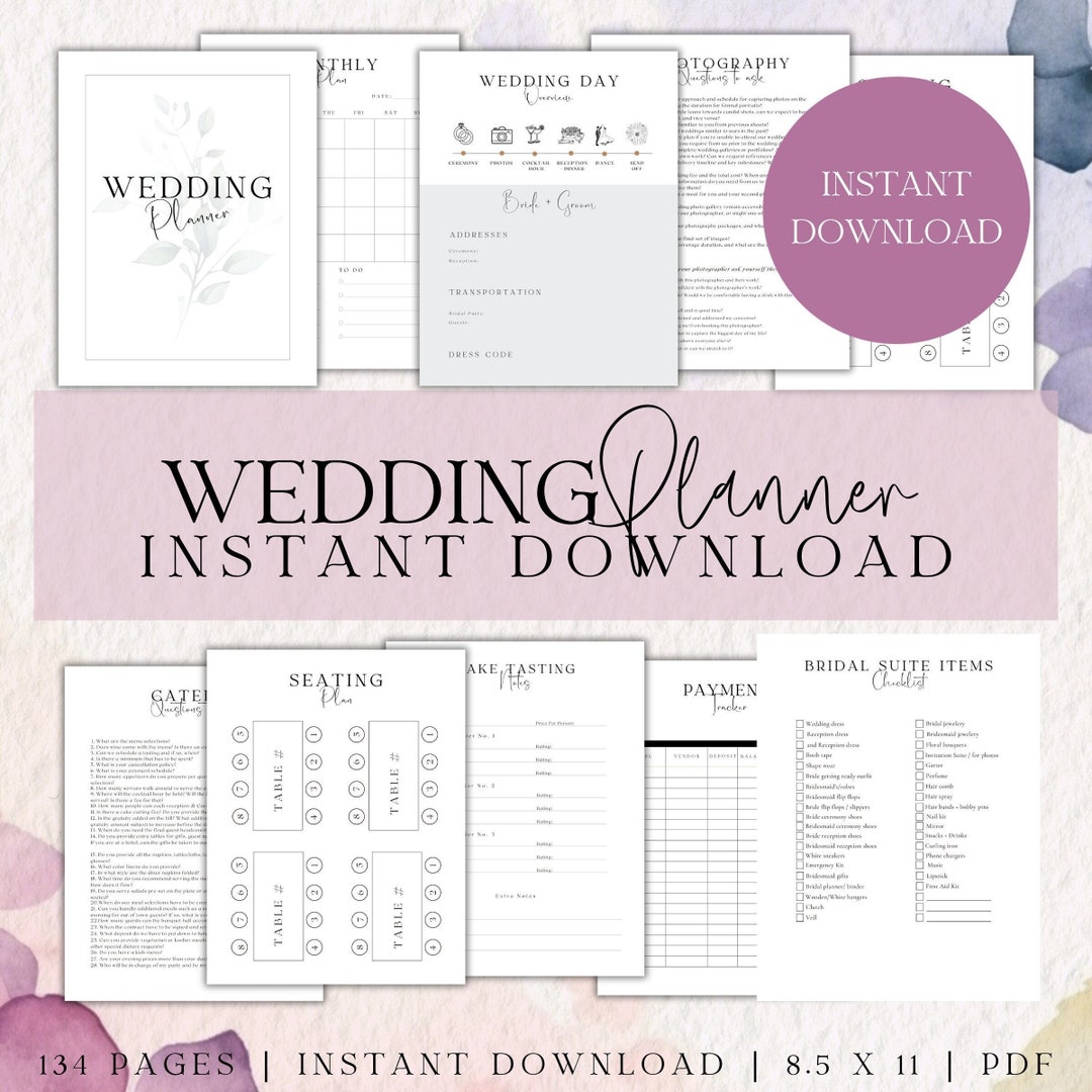 Printable Wedding Planner, Instant Download Wedding Planning Bundle ...