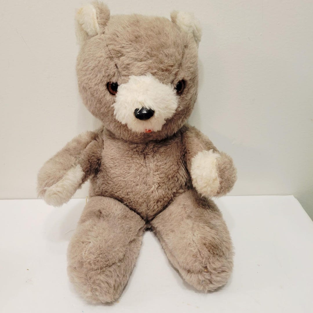 Vtg Rushton Teddy Bear Gray Plush Brown Eyes Red Felt Tongue Stuffed ...