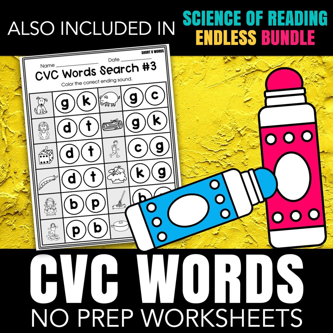 CVC Words Worksheets Practice Activities Printables Beginning Middle ...