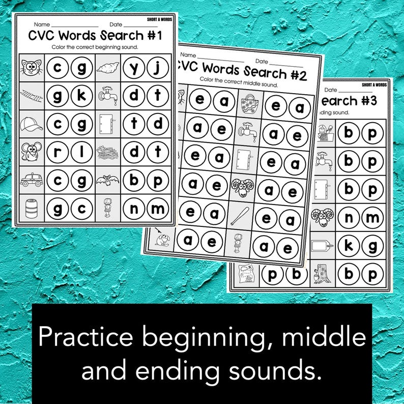 CVC Words Worksheets Practice Activities Printables Beginning Middle ...