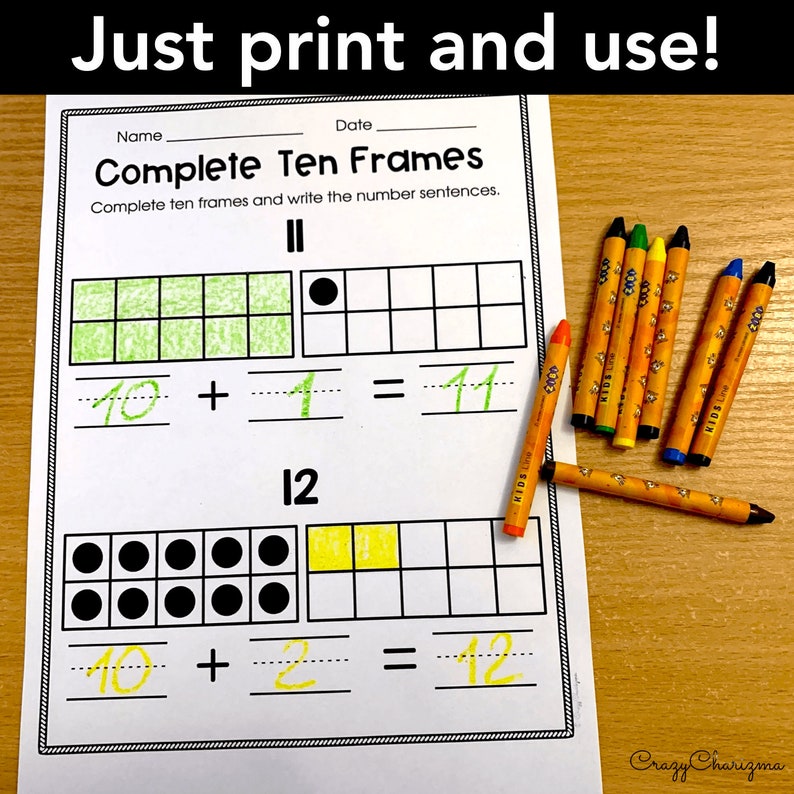 Teen Numbers Practice With Ten Frame Addition Worksheets Kindergarten ...