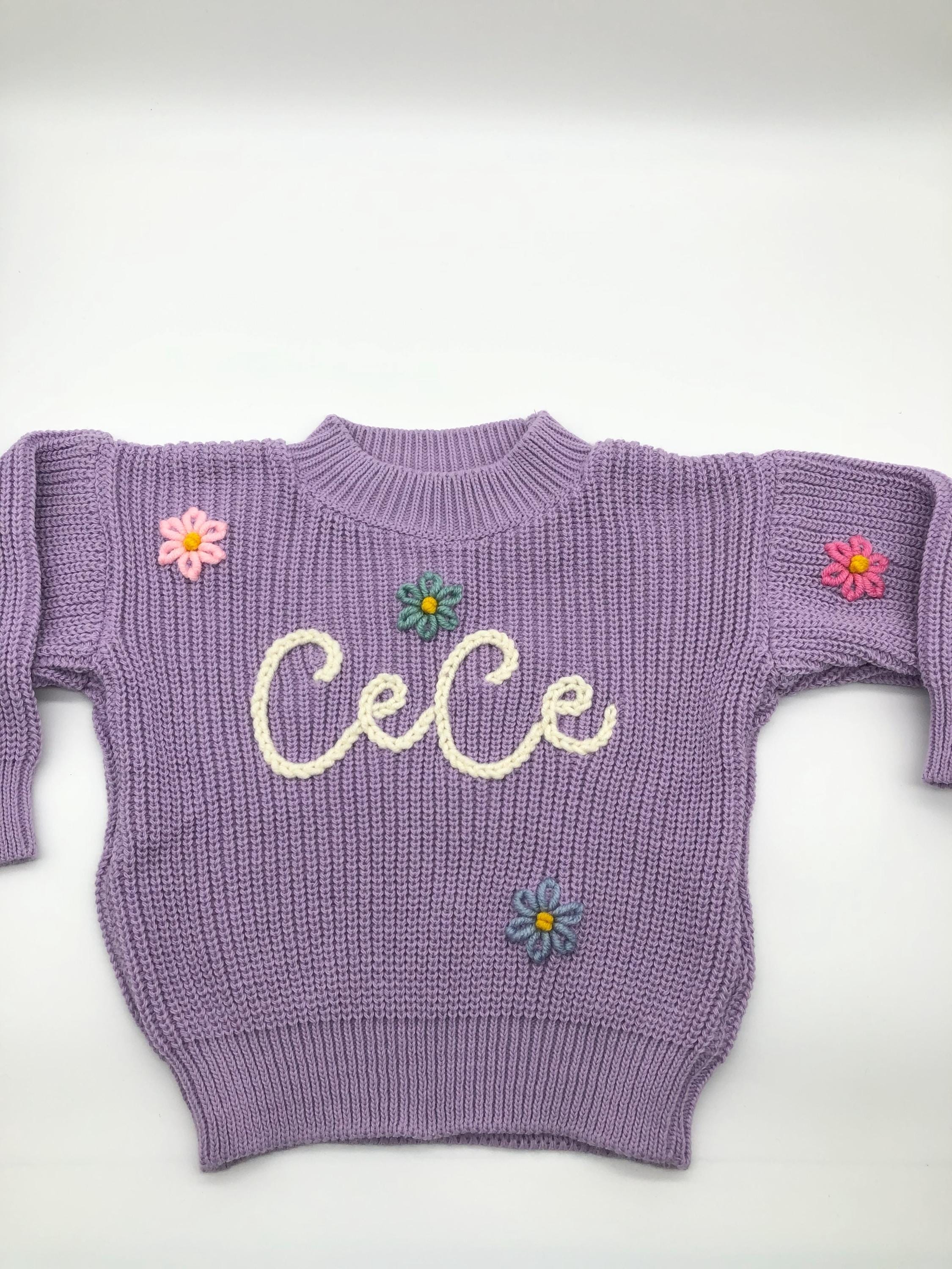 Custom Hand Embroidered Baby Name Sweater – Floral Detail Cotton Knit ...