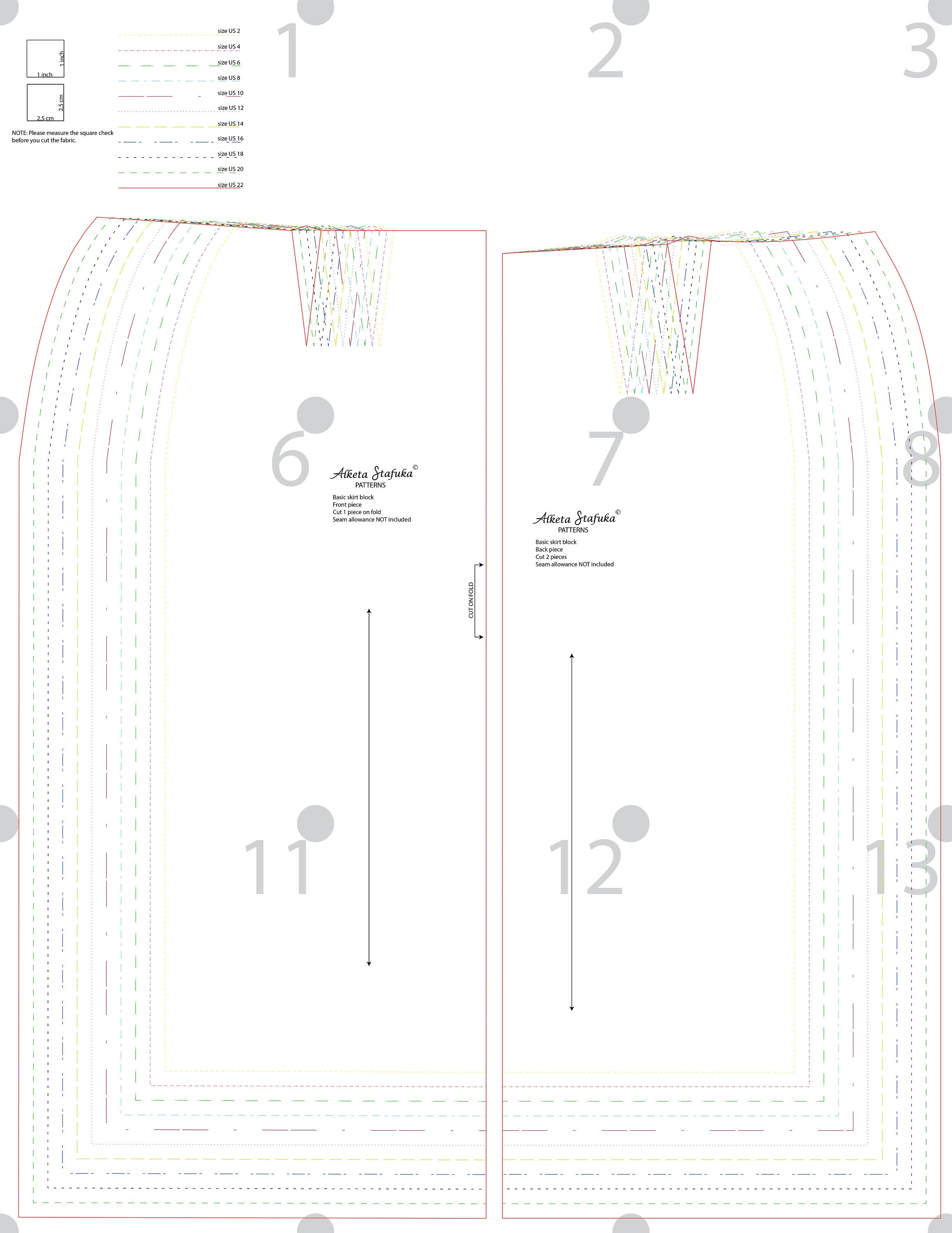 Basic Skirt Block Sloper Pdf Pattern Graded Sizes US 2-22 // Woman's ...