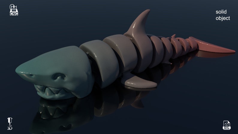 Flexible Reinforced_shark Digital .toy Flexi Print STL File for ...