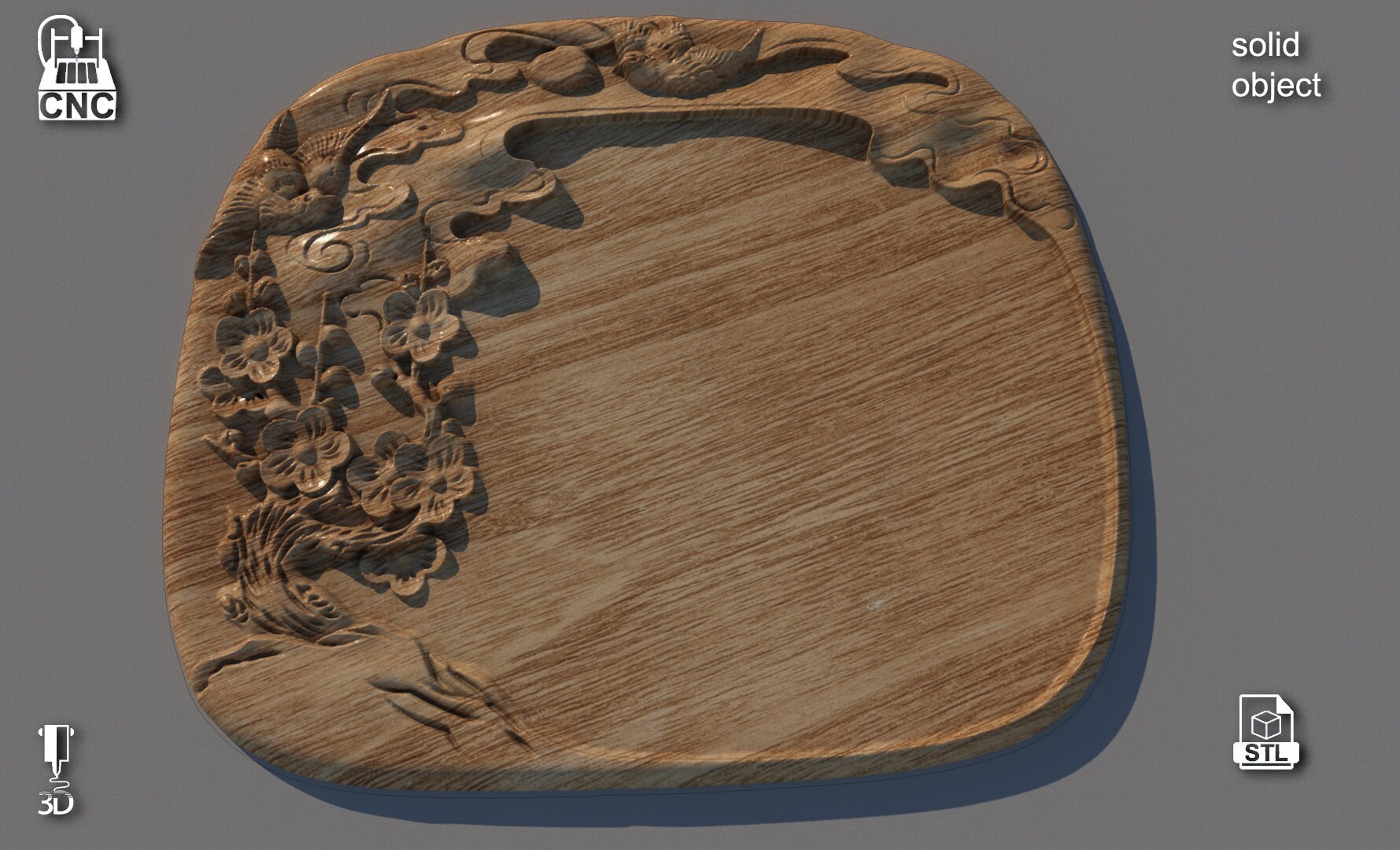 Tea Tray Lotus and Bird Pattern,file Stl, 3D Model for CNC and 3d ...