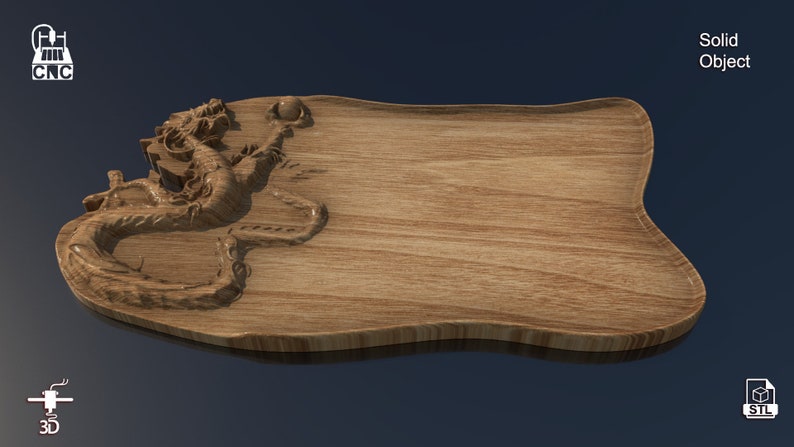 Dragon Pattern Woode Tea Tray 3D STL Model for CNC 3d Stl Model for ...