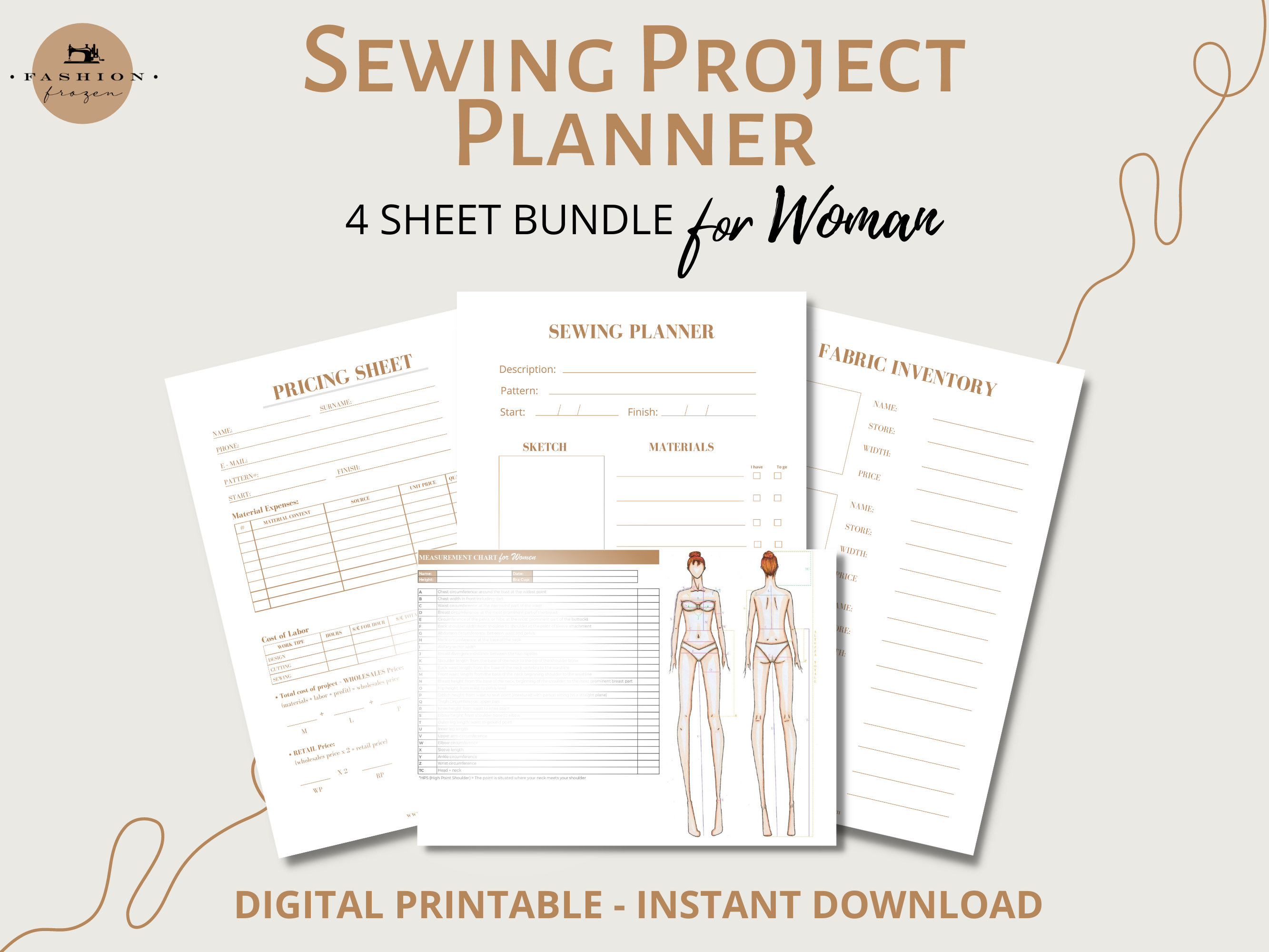 Printable Sewing Planner, PRINTABLE Women's Body Measurement Sheet ...