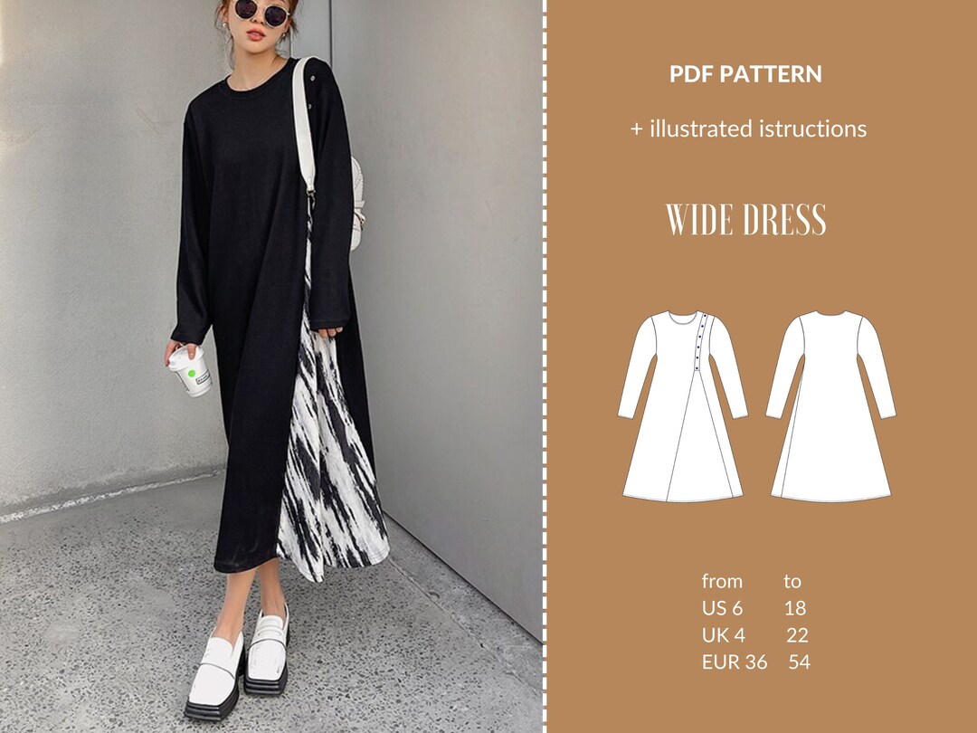 Dress Pattern, PDF Sewing Patterns for Women, Midi Dress Pattern ...