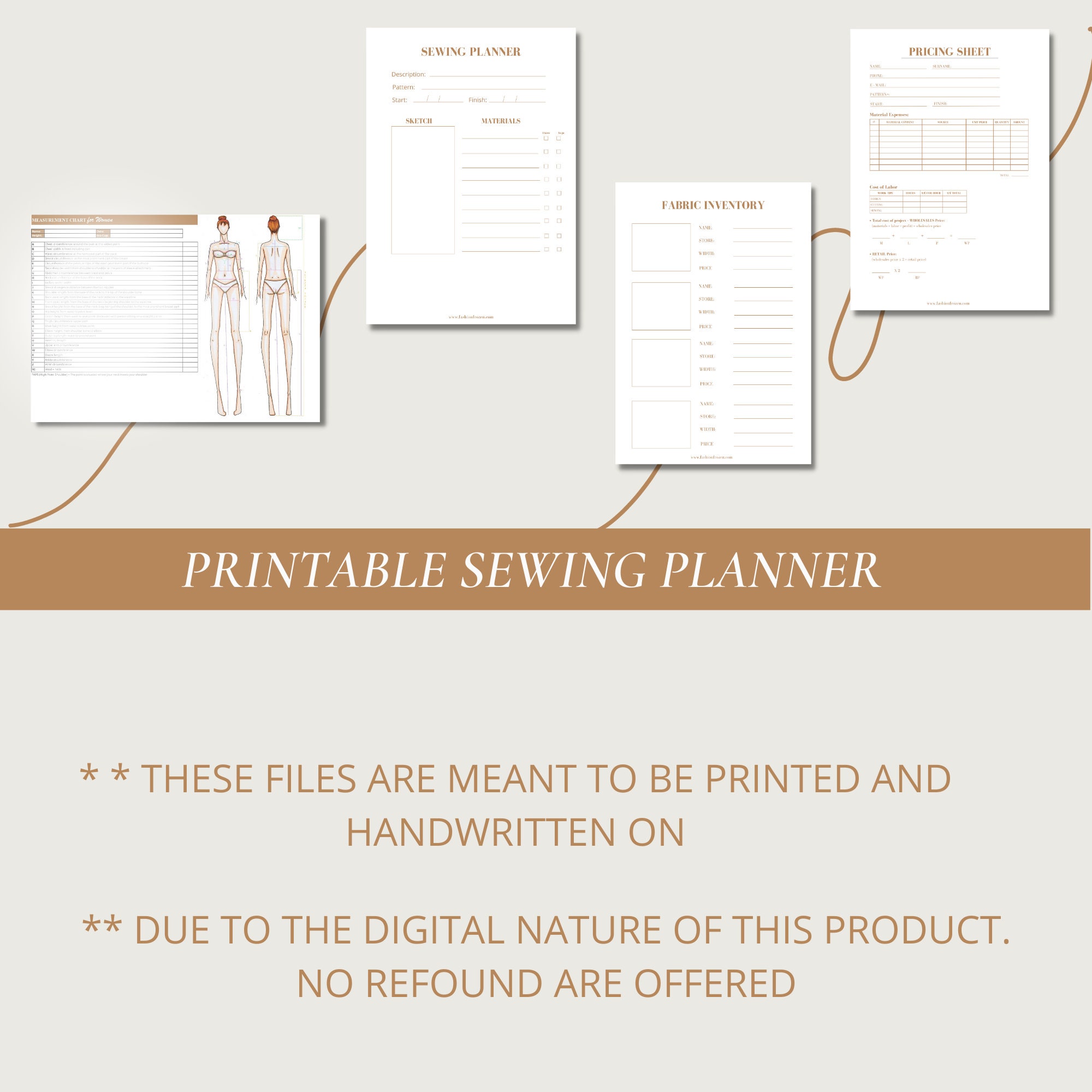 Printable Sewing Planner, PRINTABLE Women's Body Measurement Sheet ...