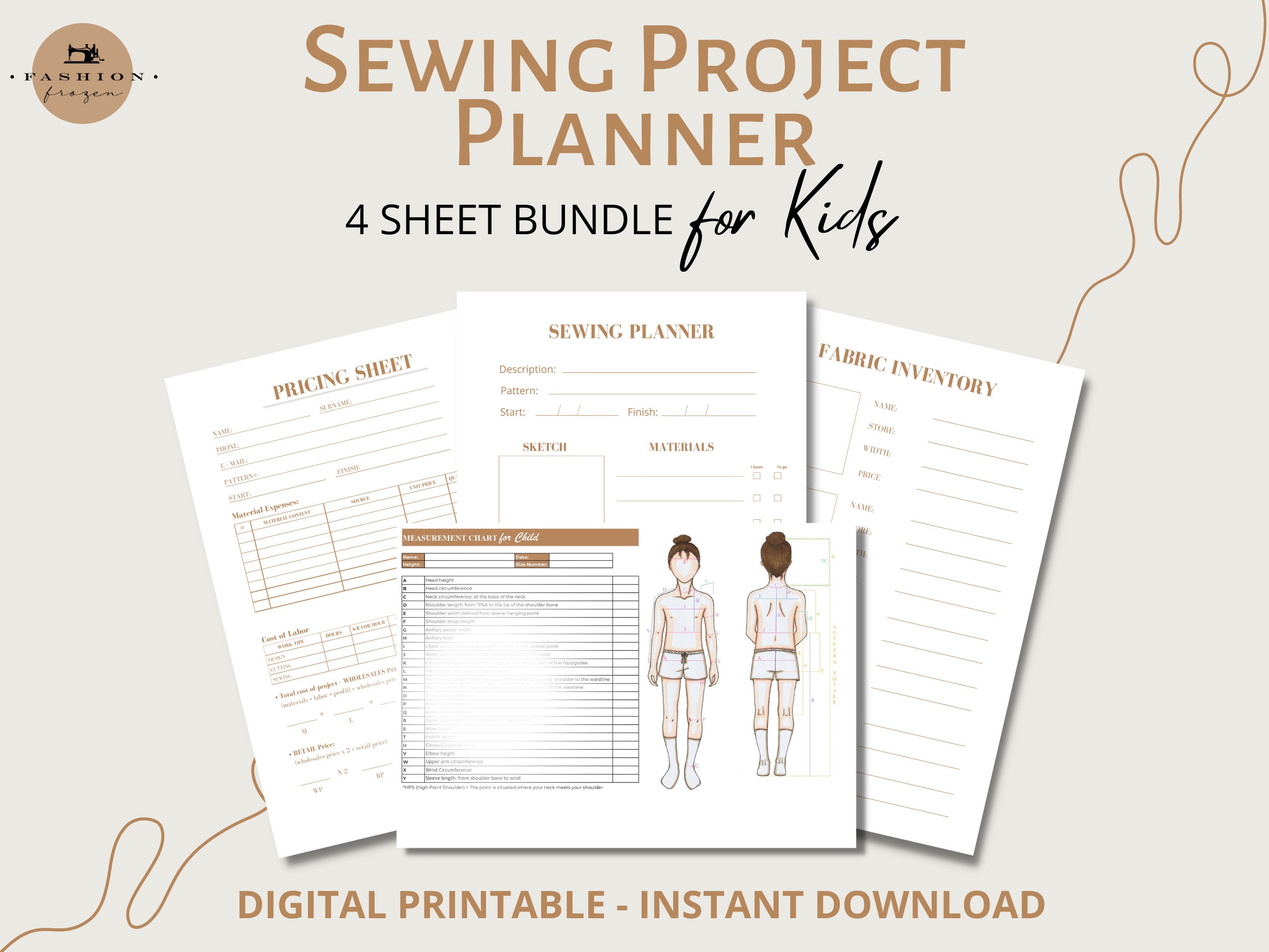 PRINTABLE Kids Body Measurement Sheet, Kids Fashion Designer Template ...