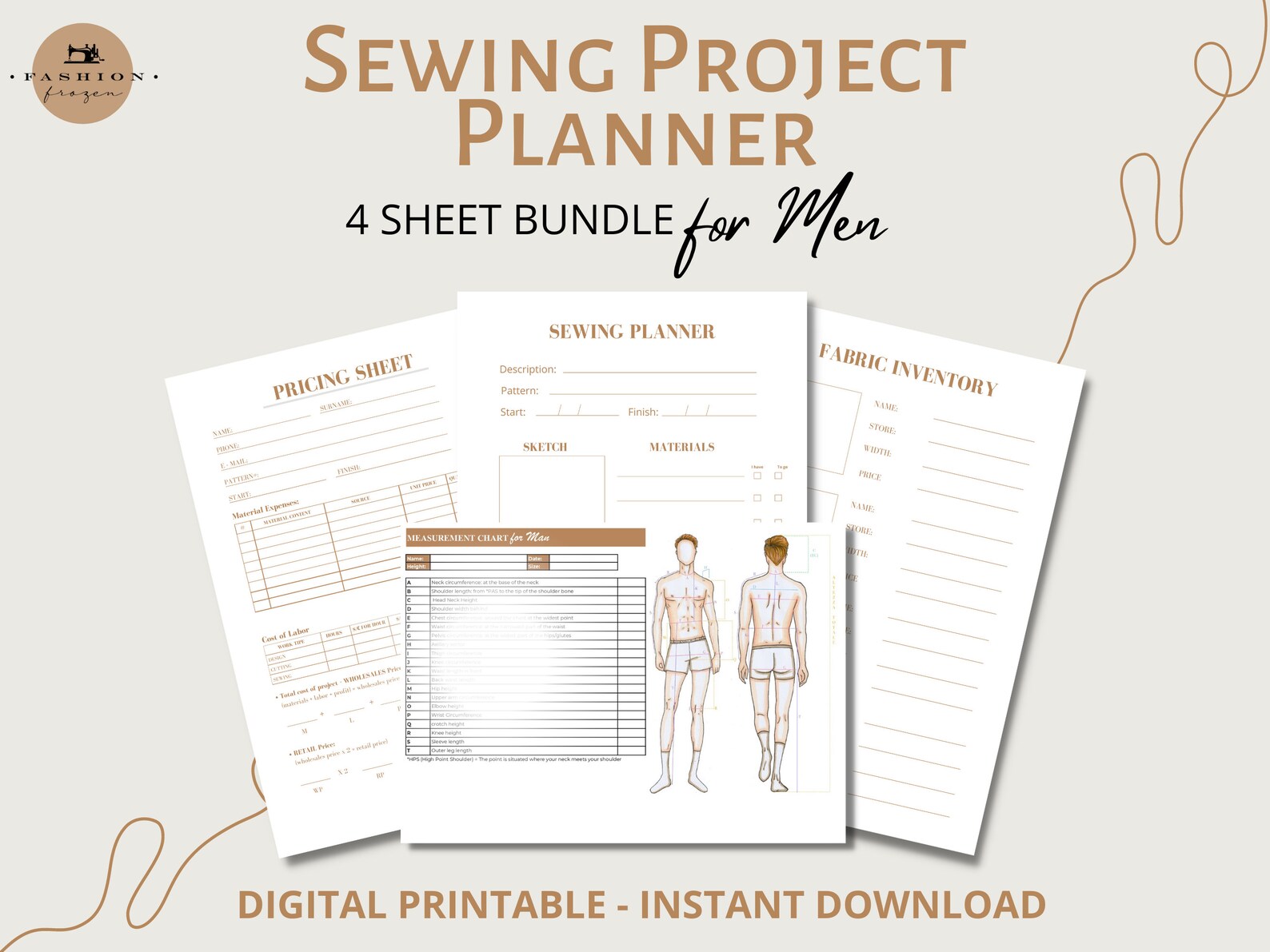 PRINTABLE Men's Body Measurement Sheet, Sewing Measurement Sheet, Body ...