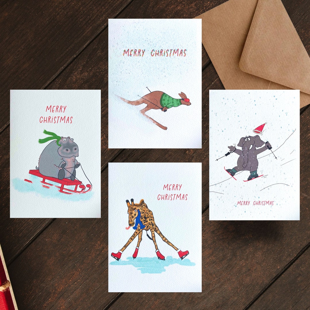 4 Pack Animal Christmas Cards Selection, Multipack, Childrens Card, Fun ...
