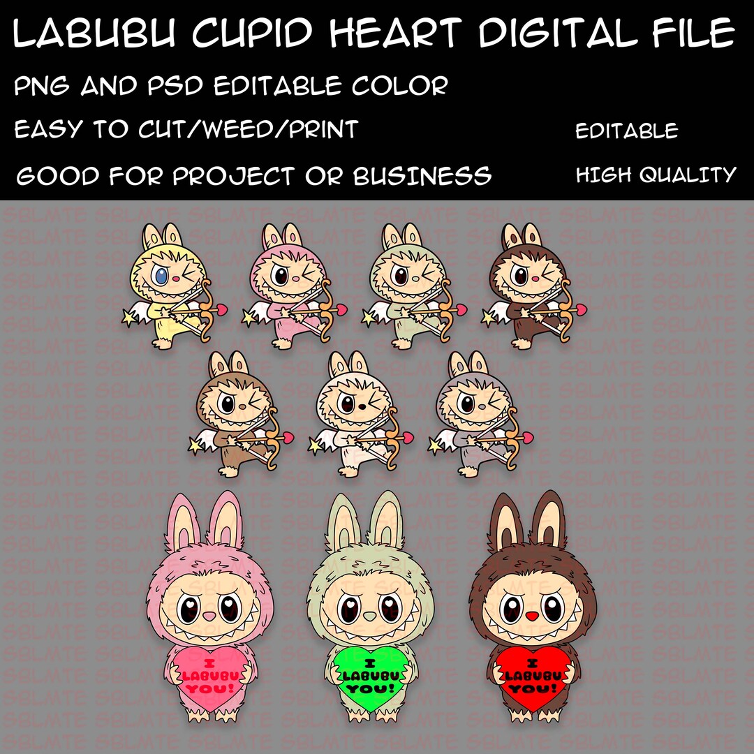 Labubu Cupid Valentine Design, Ready to Print and Cut, Editable Color ...