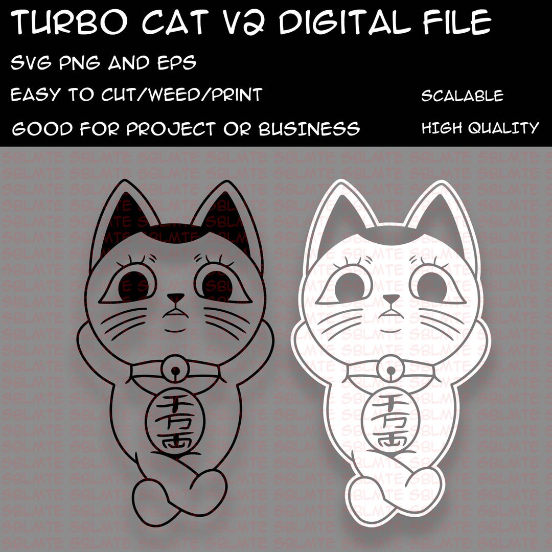 Turbo Cat Sticker and Shirt Design, Digital Files, Ready to Print and ...