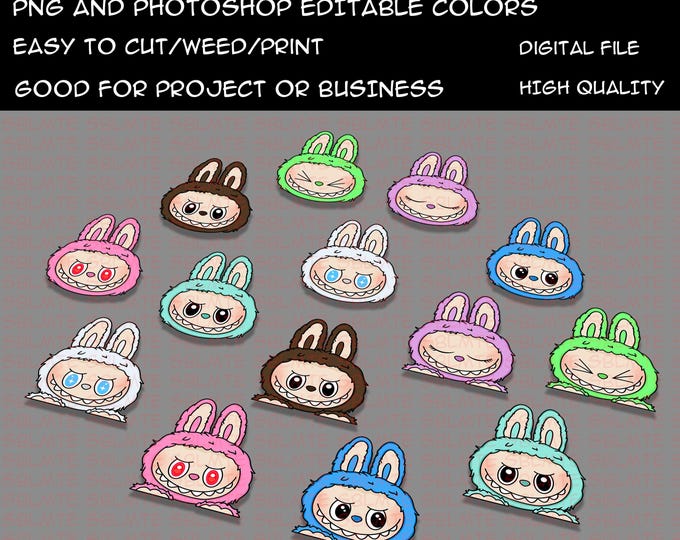 7pcs Mini Labubu Exciting Macaron Stickers | Cute Monsters Miniature ...