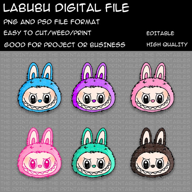 Archivo digital de diseño de cara de Labubu, listo para imprimir y ...