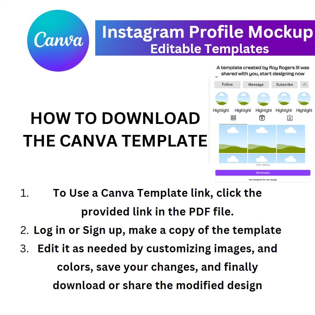 Instagram Profile Mock-up Editable Canva Templates, Social Media ...