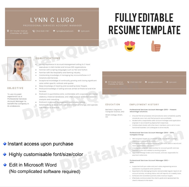 Resume Template, Professional Modern Resume Template for Microsoft Word ...
