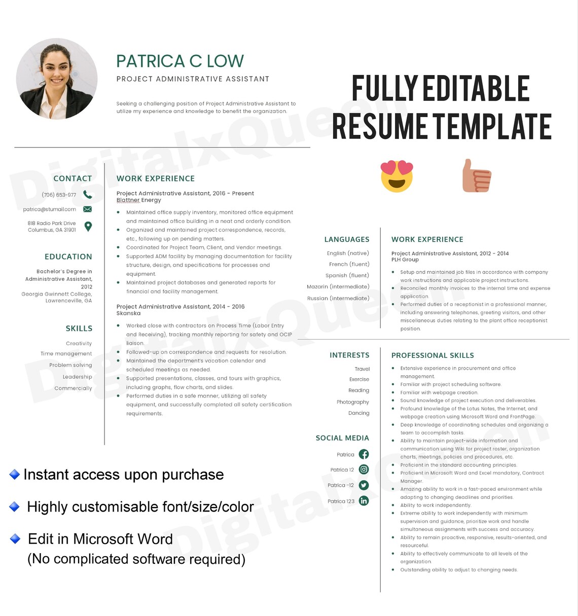 Executive Resume Template for Microsoft Word CV Template - Etsy