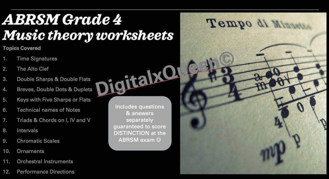 ABRSM Music Theory Grade 4 Worksheets - Etsy