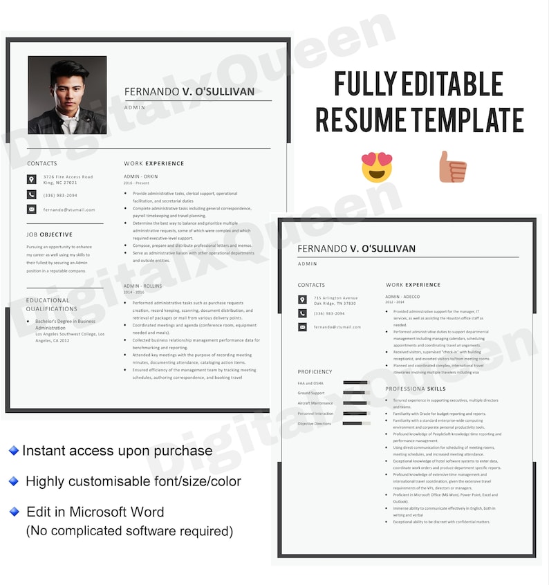 Professional Resume CV Template - Minimalist Black Border - Etsy
