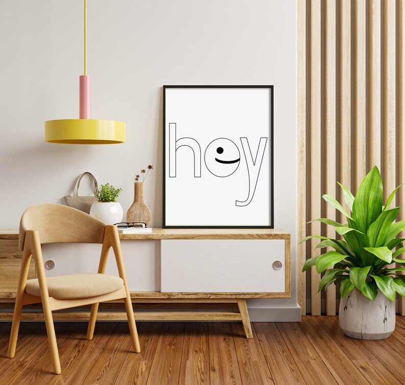 Hey Smiley Emoji Wall Art Poster, New Flat Inspiration, Cheerful ...