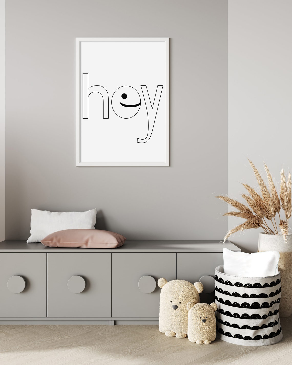 Hey Smiley Emoji Wall Art Poster, New Flat Inspiration, Cheerful ...