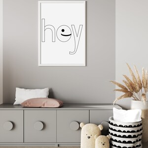 Hey Smiley Emoji Wall Art Poster, New Flat Inspiration, Cheerful ...