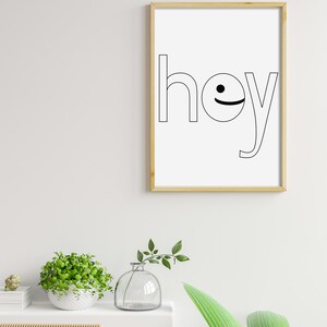 Hey Smiley Emoji Wall Art Poster, New Flat Inspiration, Cheerful ...