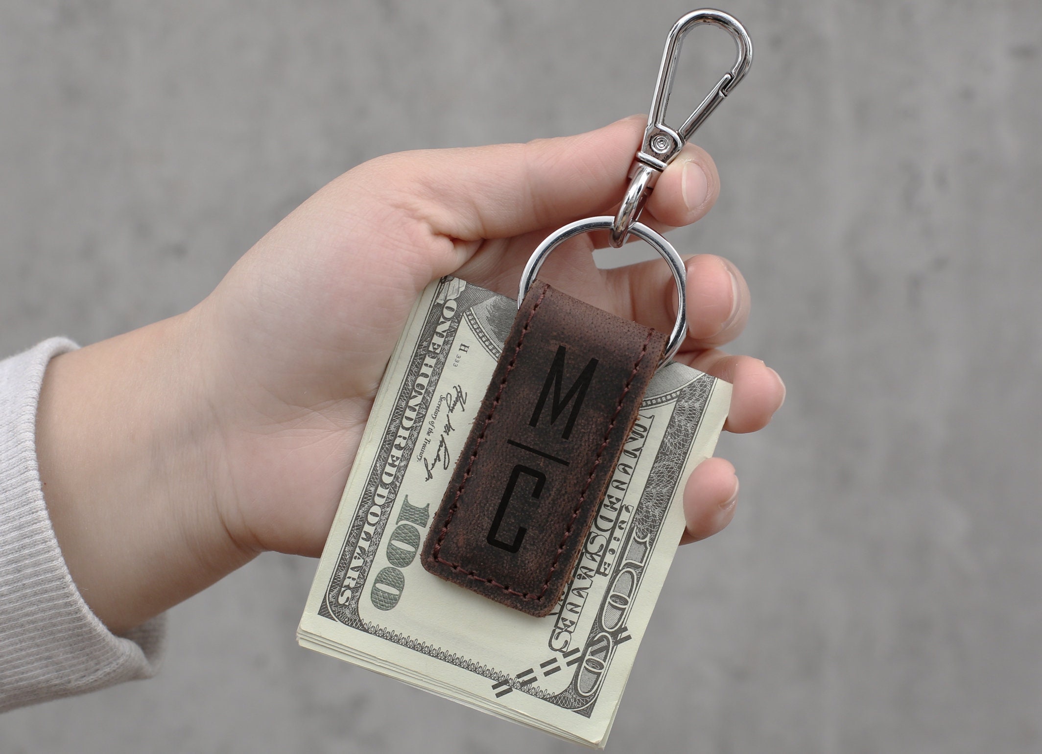 Personalized Leather Keychain Money Clip, Customized Keychain, Custom ...