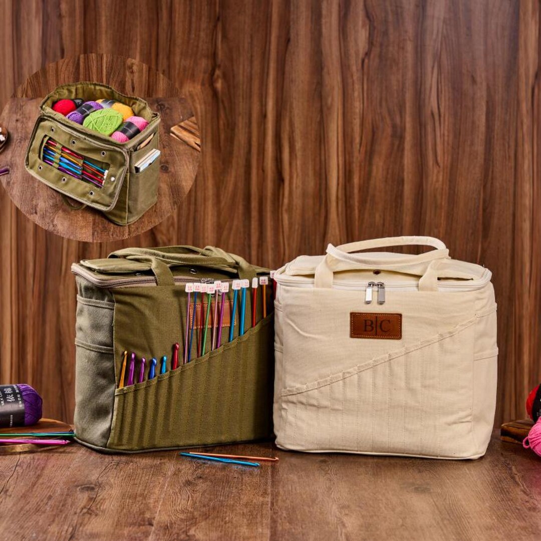 Personalization Canvas Knitting Bag, Gift for Knitter, Yarn Storage ...