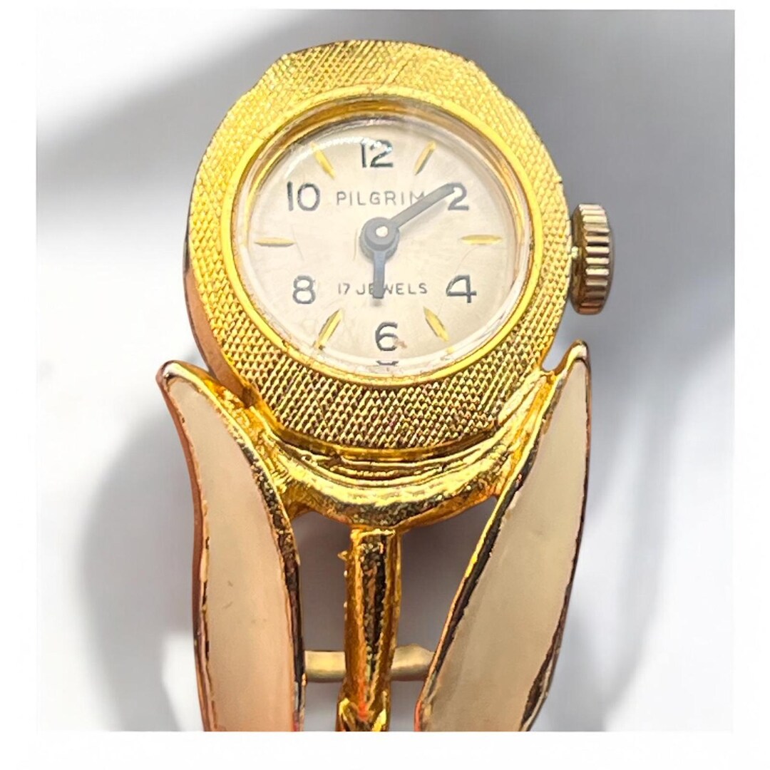 Vintage Pilgrim Hidden Dial Mechanical Watch – Enamel Tulip Band ...