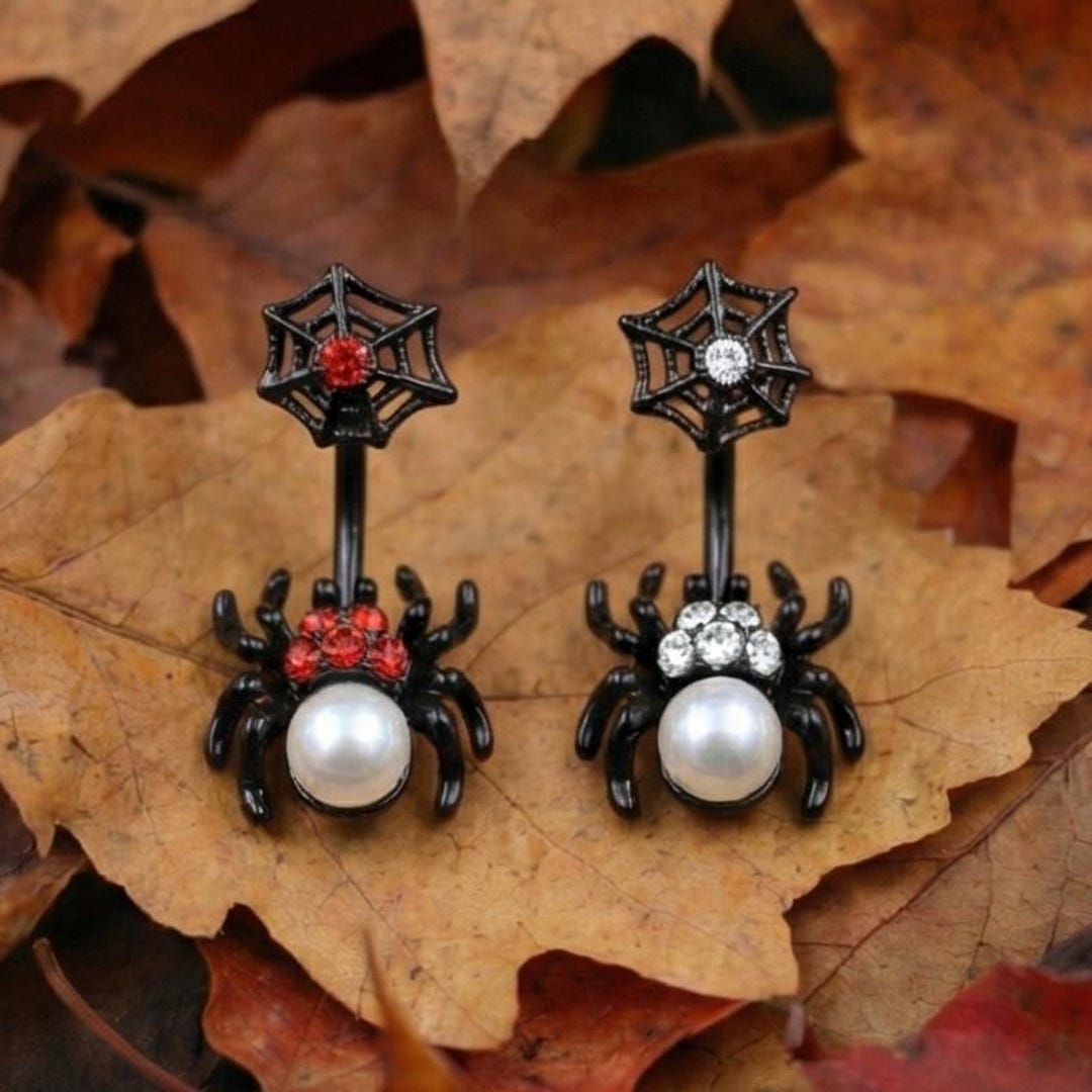 Goth Spider Belly Button Ring, Gothic Spiderweb Navel Piercing, Barbell ...