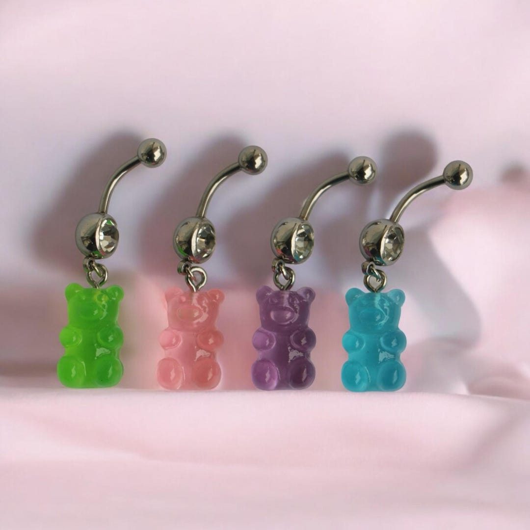 Teddy Bear Belly Piercing, Gummy Bear Navel Piercing, Dangling Bear ...