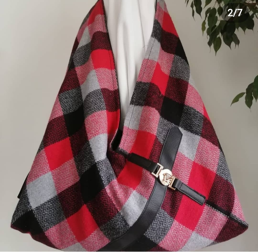 Origami Red Plaid Bag, Large Triangle Bag, Ladies Shoulder Bag, Hobo ...