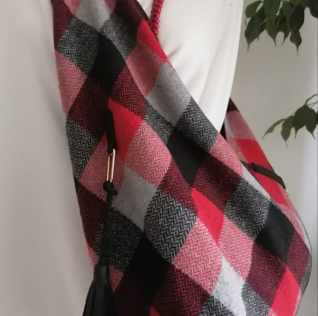 Origami Red Plaid Bag, Large Triangle Bag, Ladies Shoulder Bag, Hobo ...