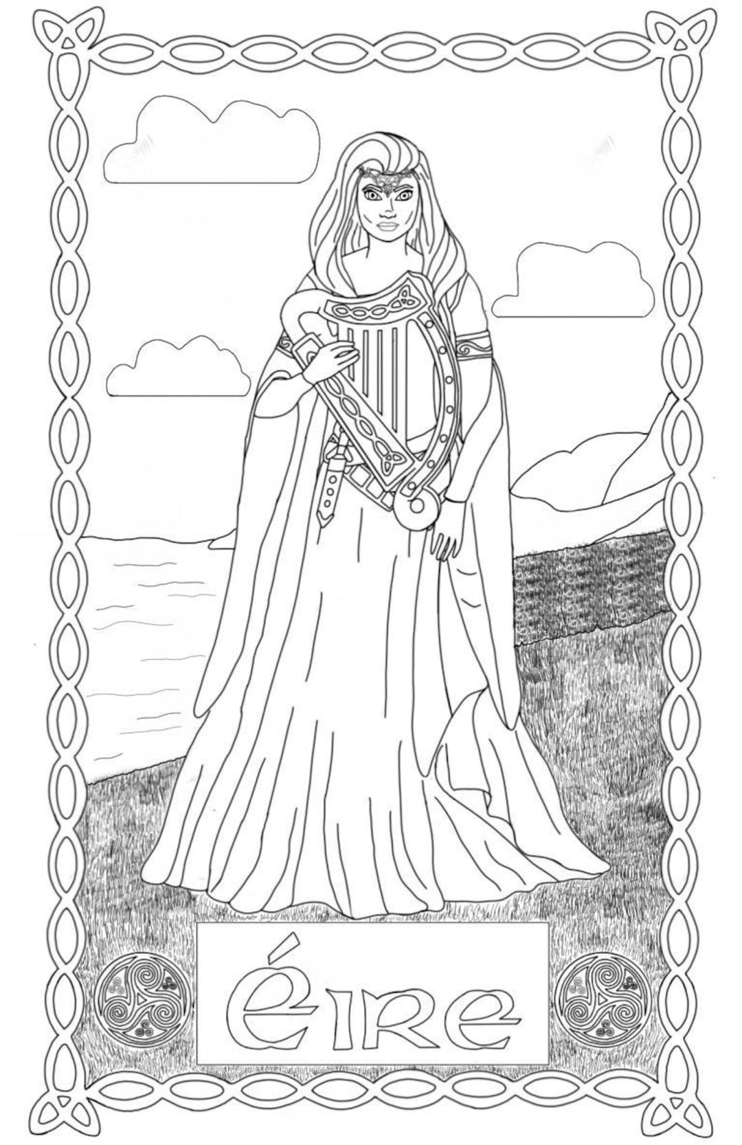 Digital Colouring Pages: Irish Goddess Eriú Éire Erin. - Etsy
