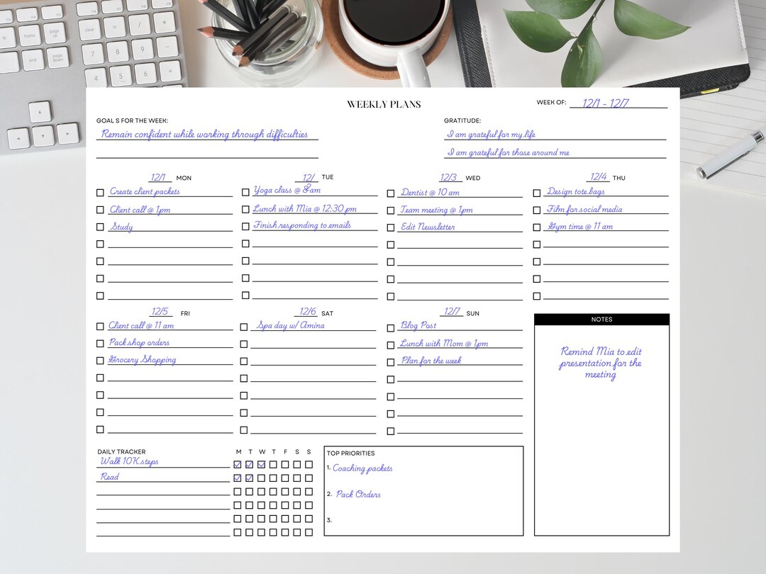 Daily Weekly Undated Planner Notepad Week at A Glance - Etsy