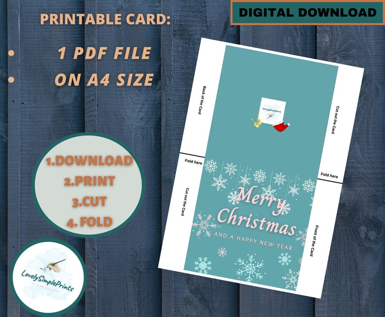Printable Christmas and New Year Card, Greeting Card, Merry Christmas ...