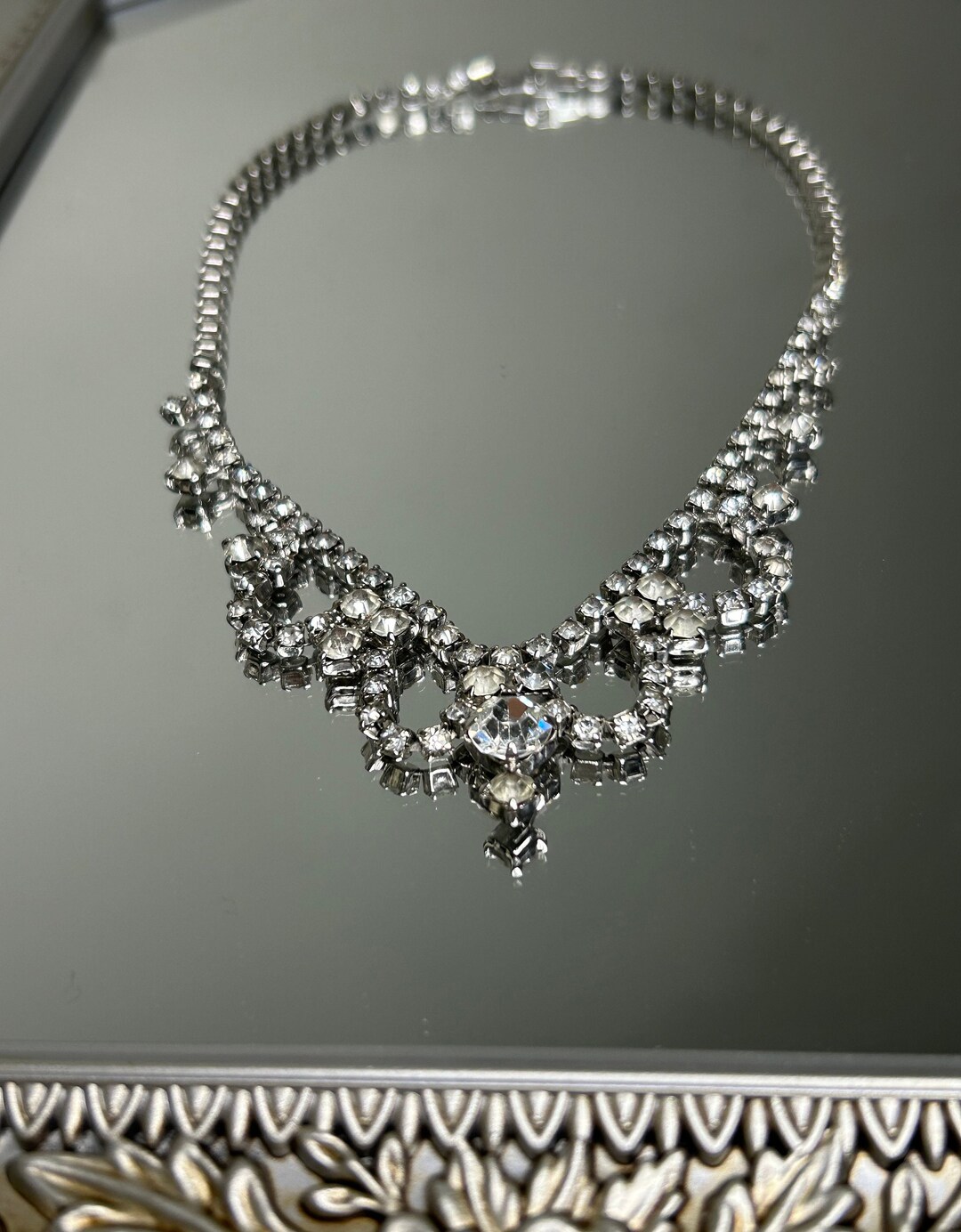 60's Elegant Vintage Clear Rhinestone Silver Toned Necklace Choker - Etsy