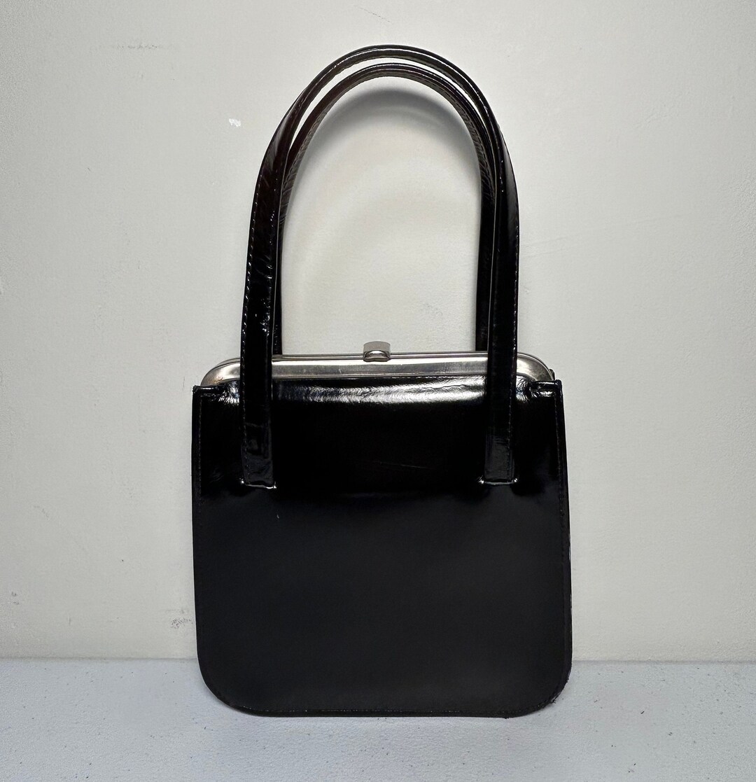 Vintage 90's Vegan Black Patent Leather jenny and the Boys Handbag ...