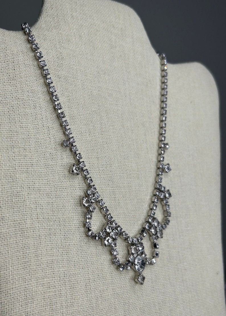 60's Elegant Vintage Clear Rhinestone Silver Toned Necklace Choker - Etsy