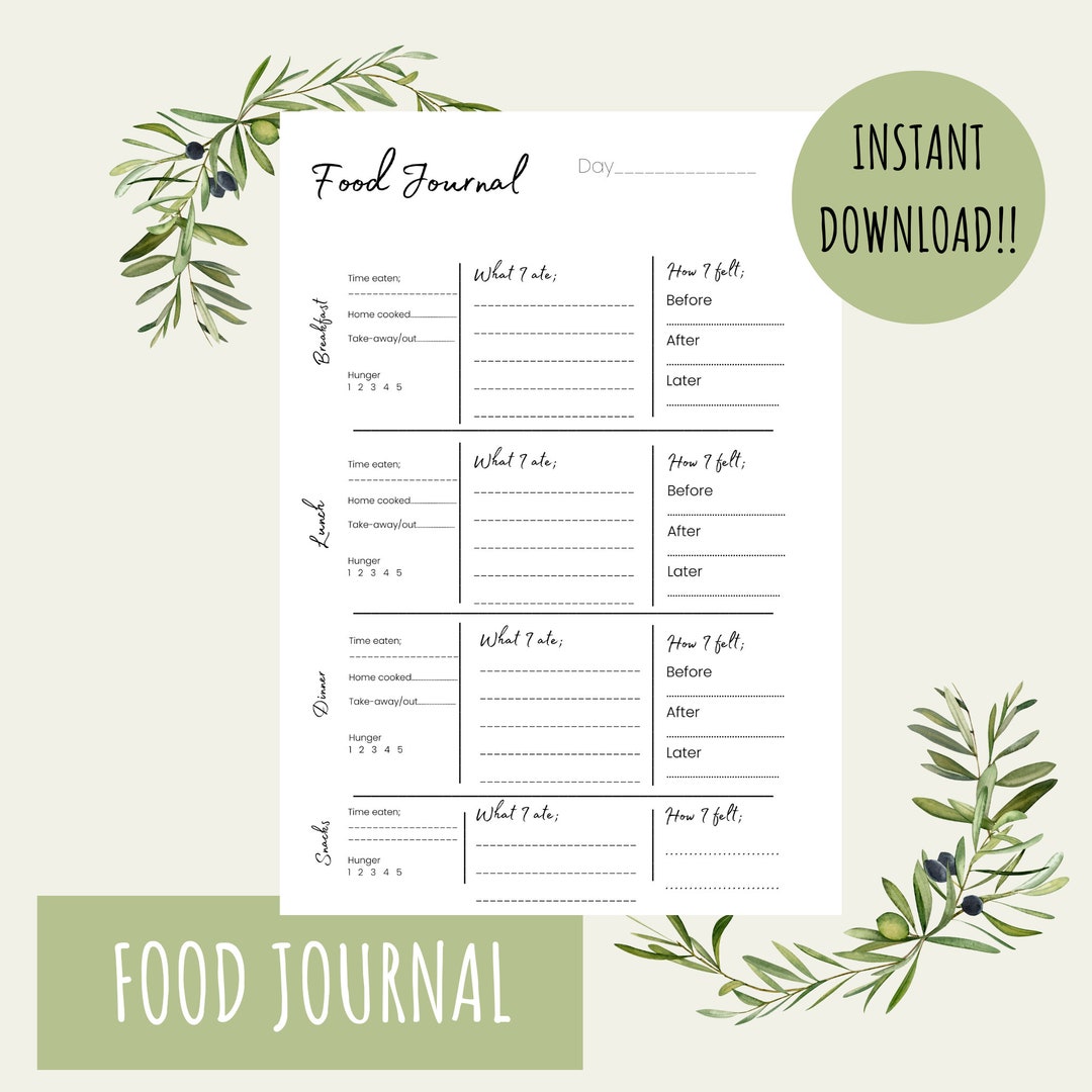 Food Journal Food Journal Printable Daily Food Planner - Etsy