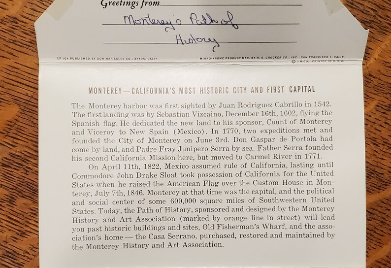 Monterey California Souvenir Postcard Folder, 1960's Vintage Historical ...