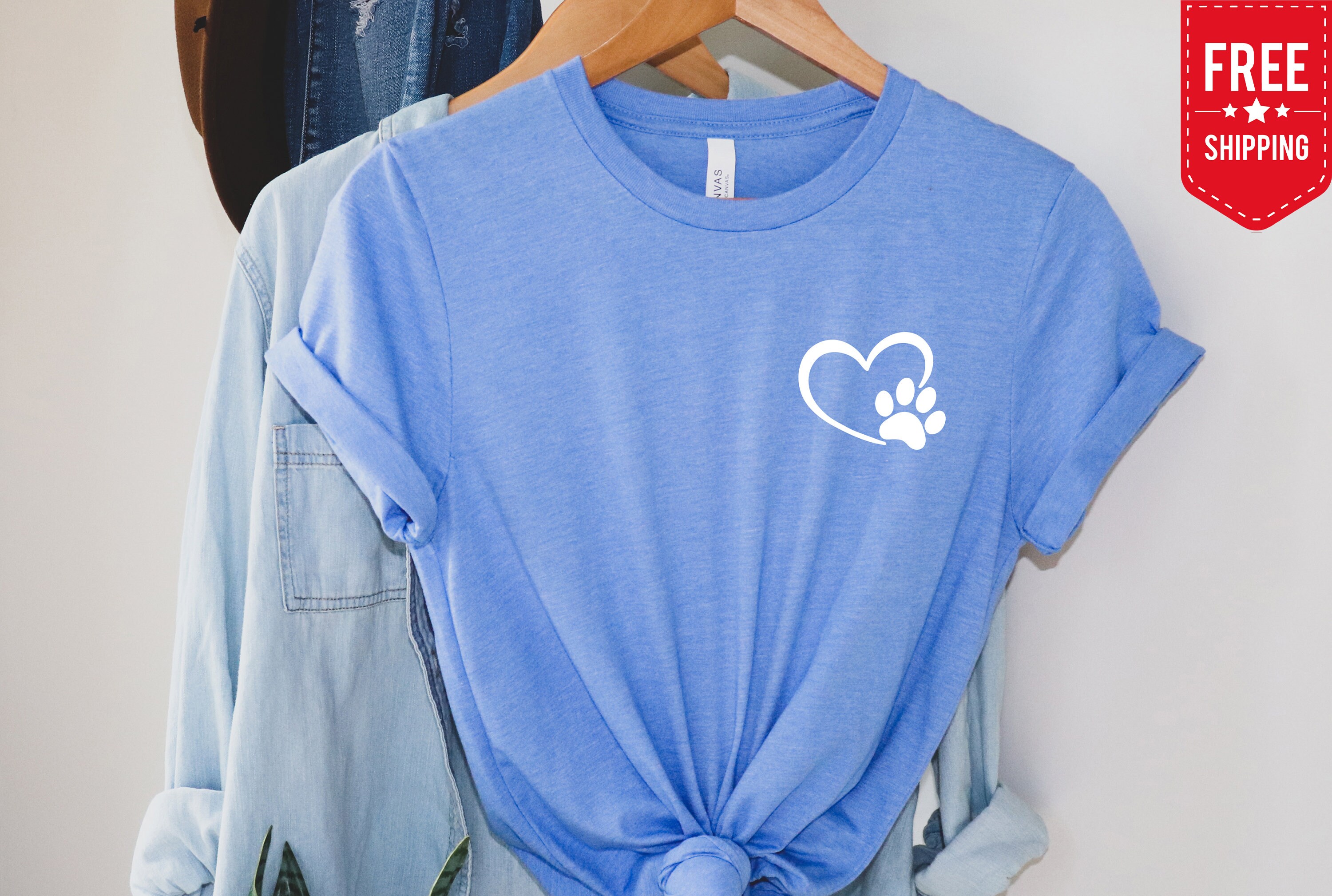 Dog Paw Heart Shirt, Cute Dog Paw Shirt, Dog Owner Gift, Pocket Size ...