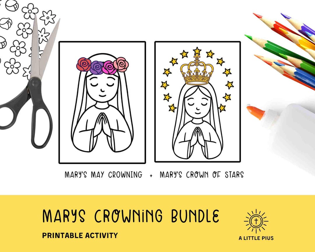 Mary Crowning Bundle Printable Worksheets | Flower Stars Colouring ...