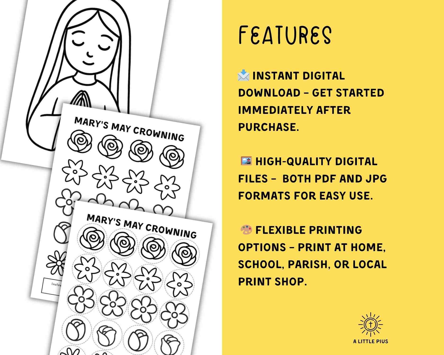 Mary May Crowning Printable Worksheets | Flower Crown & Colouring Pages ...